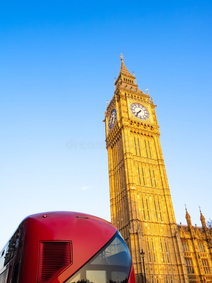 Big Ben and Red Double-Decker Bus in London Stock Photo - Image of ...