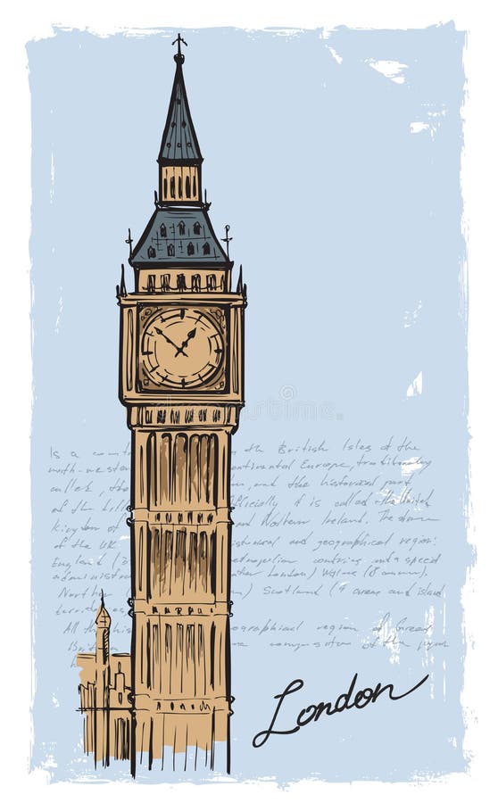 Big Ben tirado mão ilustração do vetor. Ilustração de europeu - 62601755