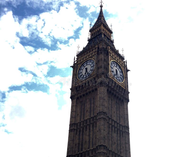 Big Ben Tower with Clocks Against a Blue Clouded Sky Stock Photo ...