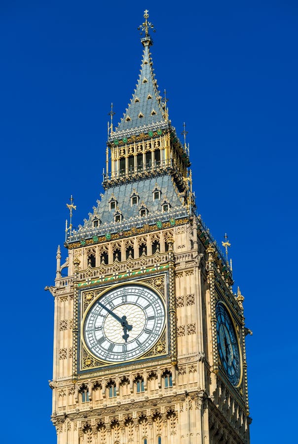Big Ben Tower in London Against Blue Sky Stock Image - Image of ...