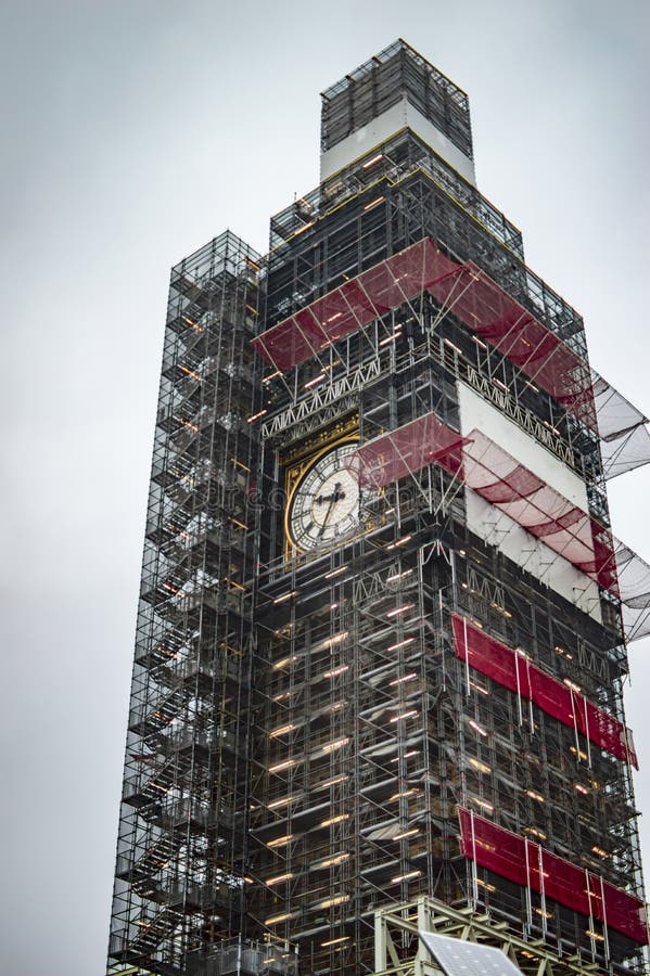 The Big Ben Tower Restoration Work in Progress in London Stock Photo ...
