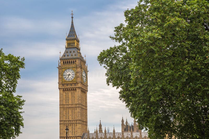The Big Ben with Trees, London, UK Stock Photo - Image of buildings ...