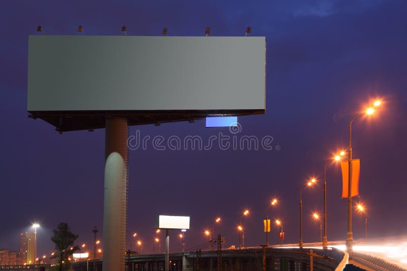 Big Billboard with Illumination at Night, Road Stock Image - Image of ...