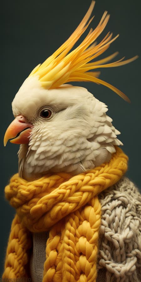 Hyperrealistic Knitwear: Yellow Knit Sweater on Bird with Braids Stock ...