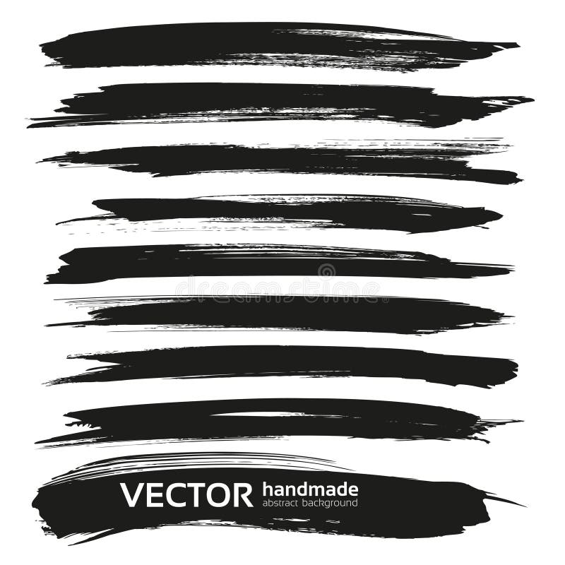 Big Black Abstract Long Brush Strokes Set on a White Bac Stock Vector ...