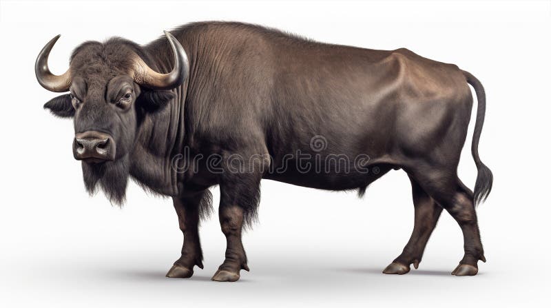 Big Black Buffalo Isolated on a White Background Stock Image - Image of ...