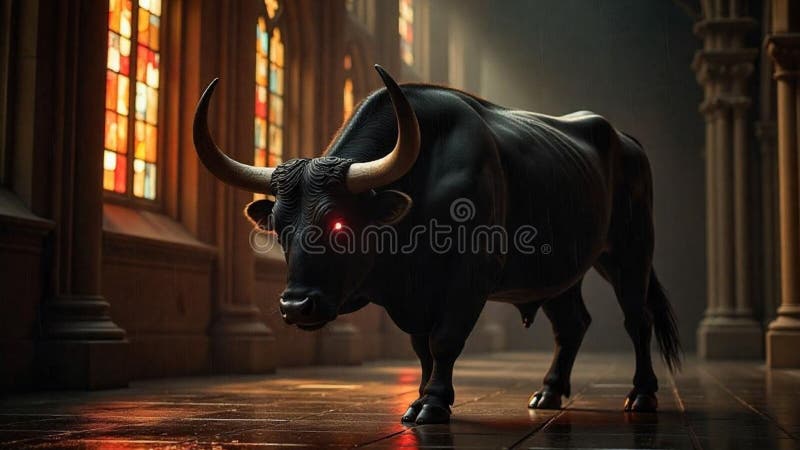 A Big Black Bull with Covered Horns Stock Illustration - Illustration ...