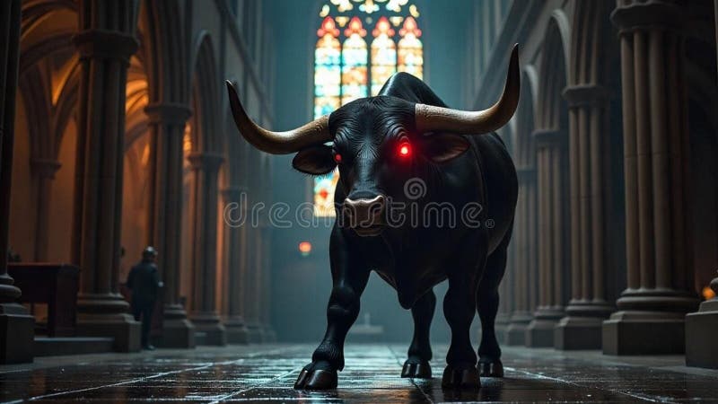 A Big Black Bull with Covered Horns Stock Illustration - Illustration ...