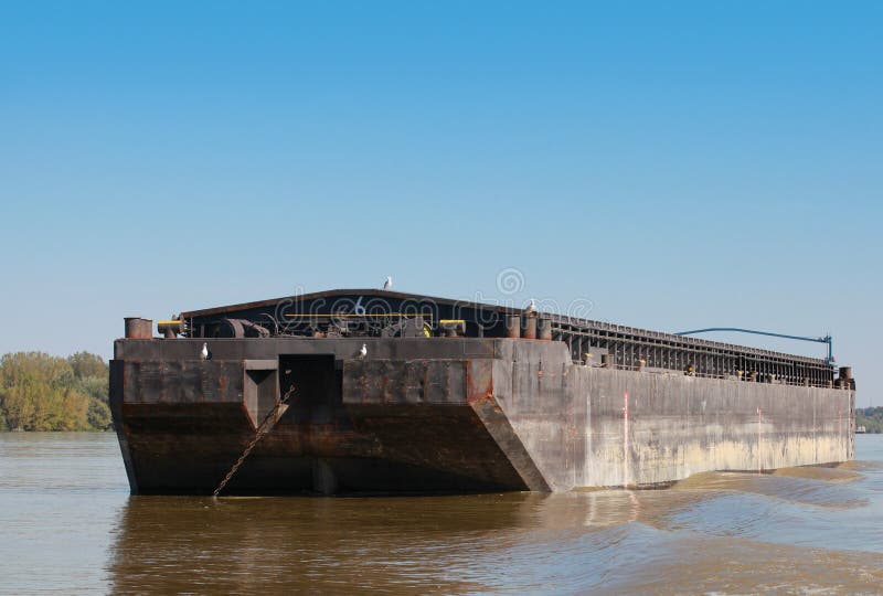 Big Black Cargo Barge is Anchored on Danube River Stock Image - Image ...