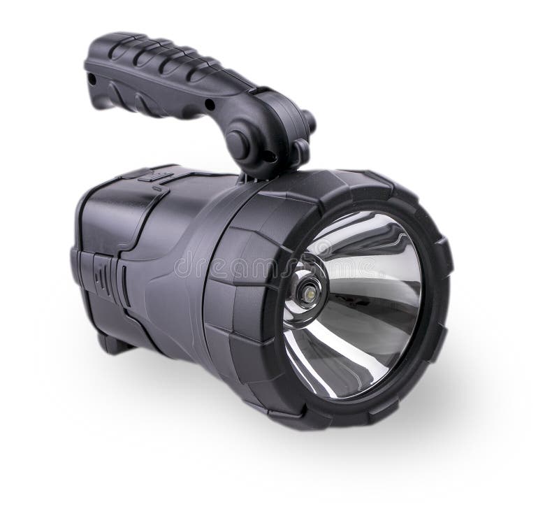 Big Black Flashlight with Comfortable Handle Stock Photo - Image of ...