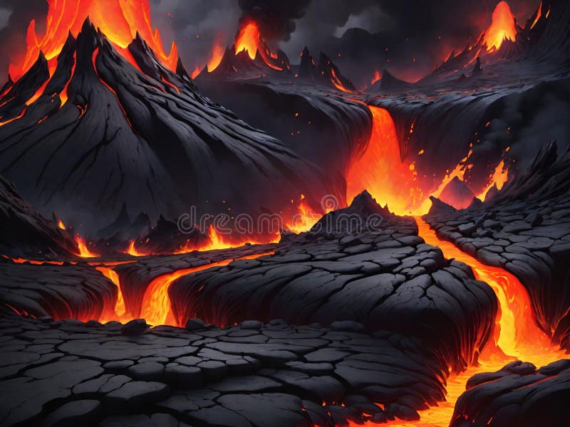 Big Black Lava in the Volcano Eruption Stock Illustration ...