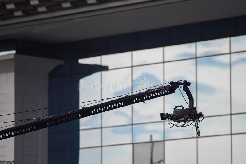 Big Black Video Crane with Camera Outdoor Stock Photo - Image of crane ...