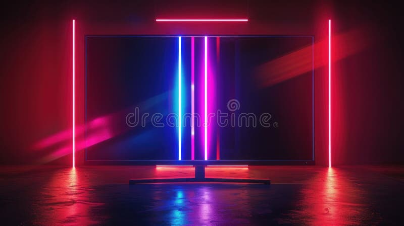 Big Blank Screen with Digital Art Neon Light Flashes, Television with ... Big Blank Screen with Digital Art Neon Light Flashes, Television with ...