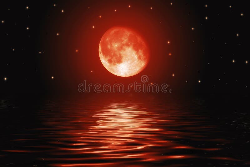 Big Bloody Red Moon and Stars Stock Illustration - Illustration of ...
