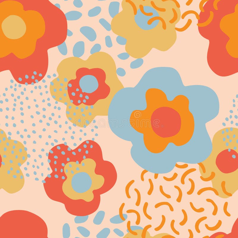 Big Blooming Daisy Flowers Design and Minimal Doodle Elements Stock ...