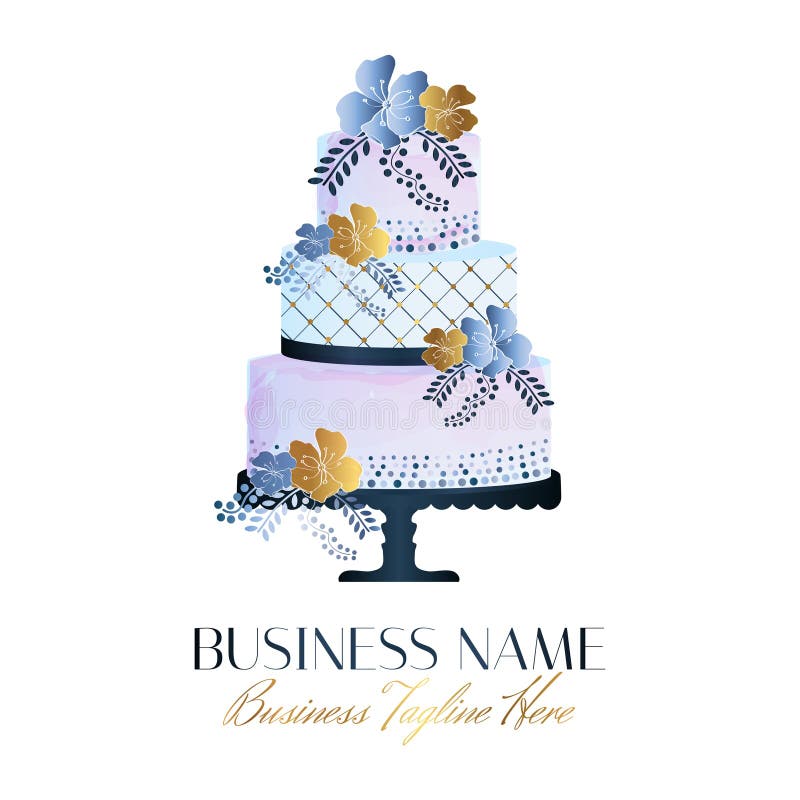 Big Blue Cake Logo Design with Gold Flowers Stock Vector - Illustration ...