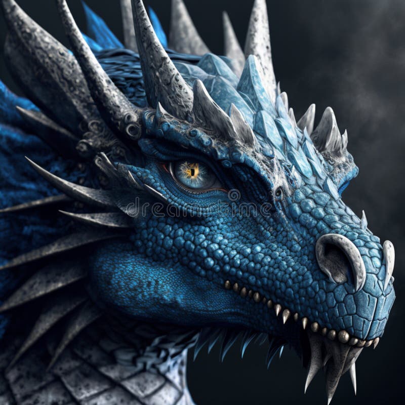 Big Blue Dragon Face, Generative AI Stock Illustration - Illustration ...