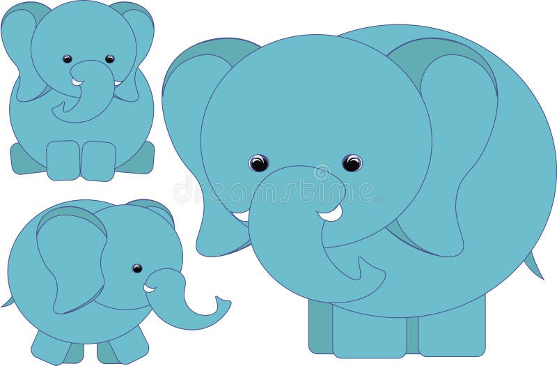 Big Blue Elephant in Different Angles Stock Vector - Illustration of ...