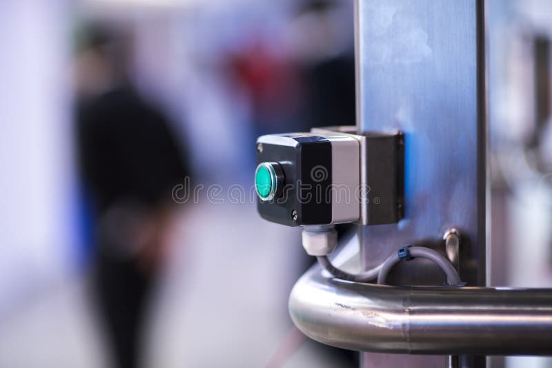 Big Blue Emergency Button or Stop Button for Manual Pressing. STOP ...