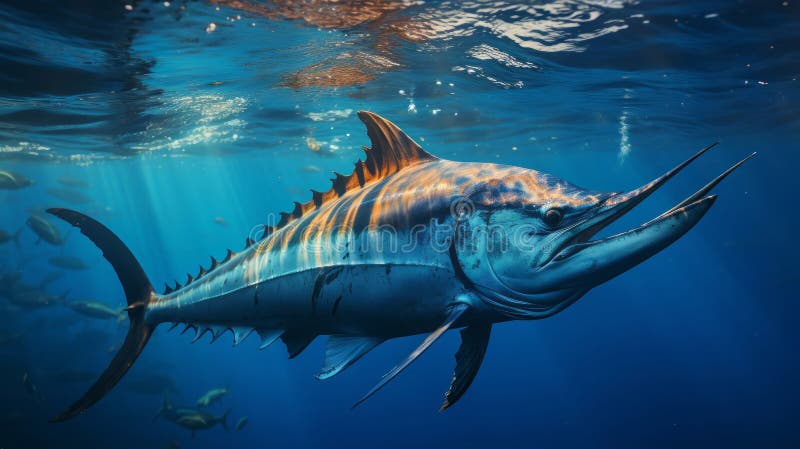 Big Blue Marlin in the Blue Ocean. Generative AI. Stock Illustration ...