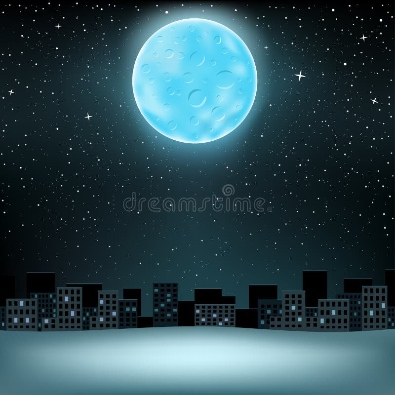 Big blue moon over city stock illustration. Illustration of azure ...