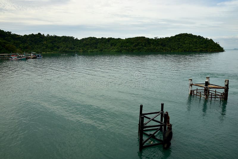 Big Blue Passenger Ferry Boat Docking on the Pier on the Island Stock ...