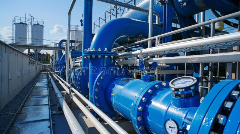 Large Blue Pipe Next To Building Stock Photo - Image of construction ...