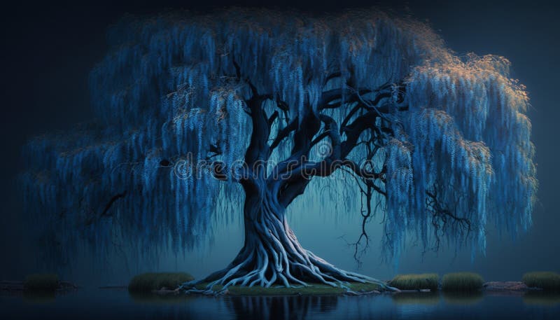 Big Blue Tree, Generative Ai Stock Photo - Image of rock, light: 268868444
