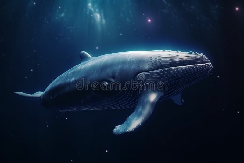 Big Blue Whale Floating in Space Background. Generative AI Stock ...