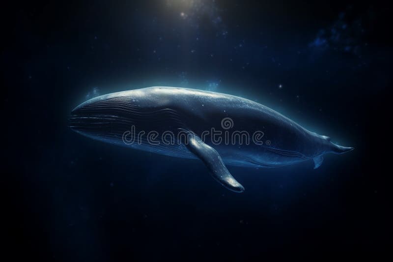 Big Blue Whale Floating in Space Background. Generative AI Stock ...