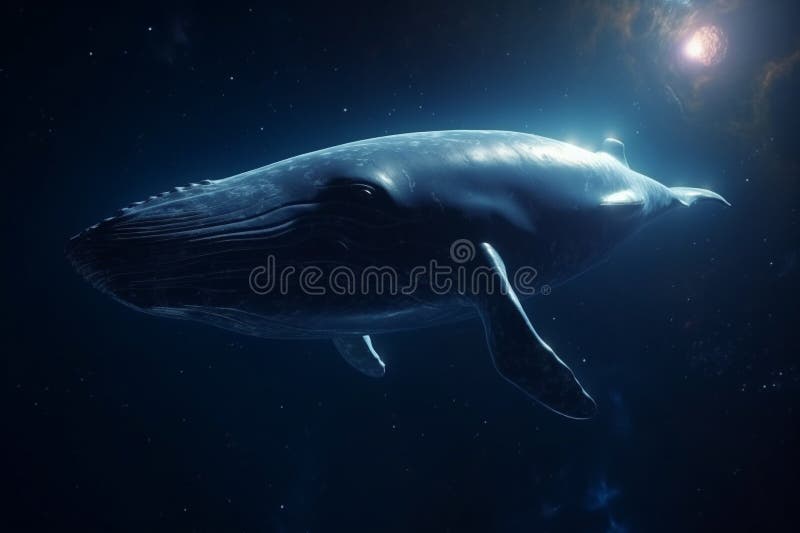 Big Blue Whale Floating in Space Background. Generative AI Stock ...