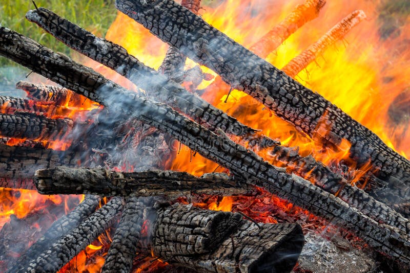 Burning Large Logs and Debris Stock Image - Image of logs, powerful ...