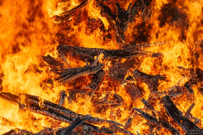 Big Bonfire Closeup, Red Fire Flames Stock Image - Image of darkness ...