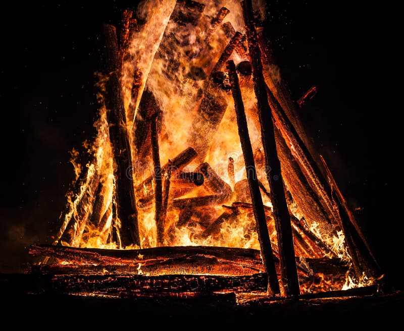 Big bonfire at night stock image. Image of glowing, flamed - 51193573