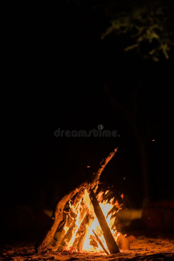 Big Bonfire Surrounded by Pitch Darkness with Empty Space for Text ...
