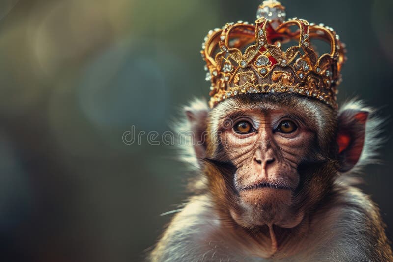 Big Boss Monkey with a Golden Crown on His Head Stock Image - Image of ...
