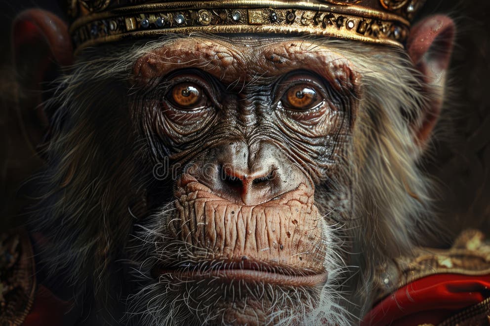 Big Boss Monkey with a Golden Crown on His Head Stock Image - Image of ...