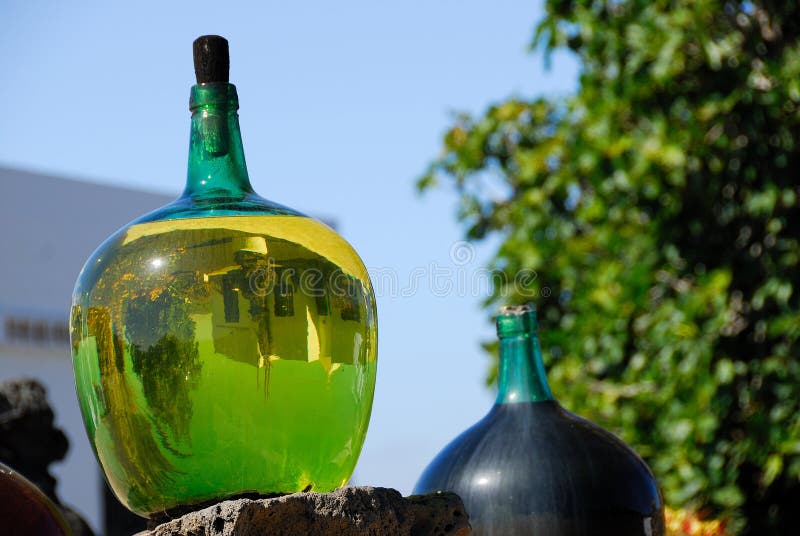 The Big Bottles with Grape Wine Stock Photo - Image of landscape ...