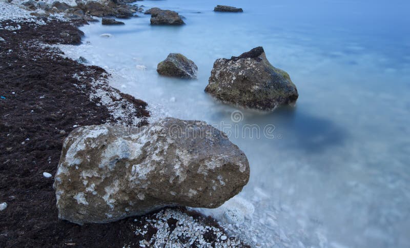 Big Boulder on the Bank of the Blue Sea Stock Image - Image of ...