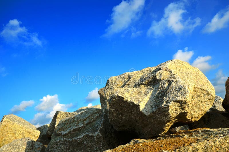 Big Boulder Stone with Sky Blue Background Stock Photo - Image of ...