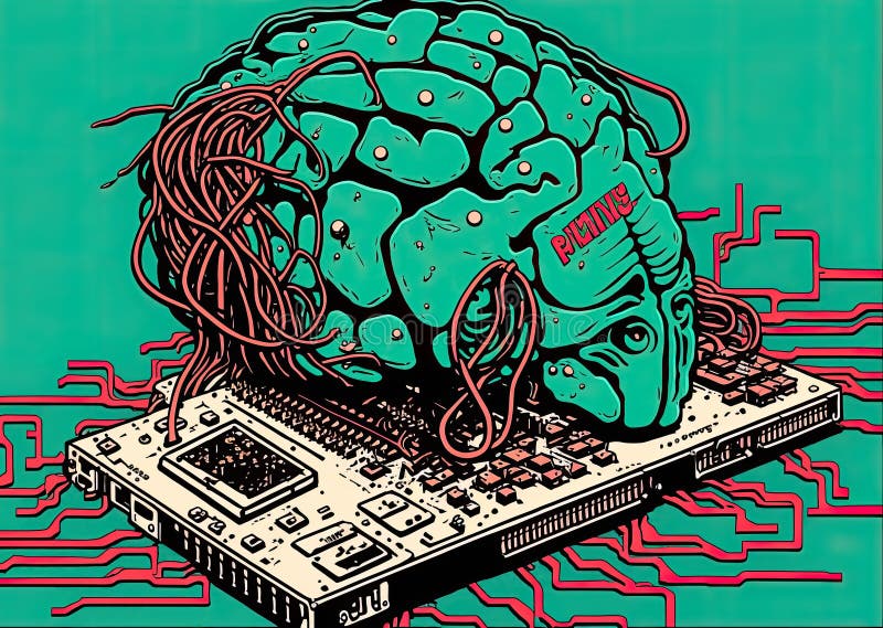 A Big Brain on Computer Board for Technology Concept. Generative AI ...