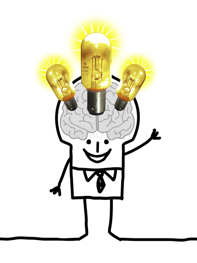 Big Brain Man - Lights and Ideas Stock Illustration - Illustration of ...