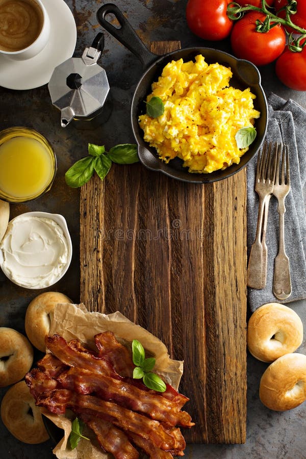 Big Breakfast with Bacon and Scrambled Eggs Stock Photo - Image of ...