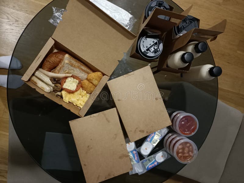 Big Breakfast in Take Away Packaging. Stock Photo - Image of meal ...