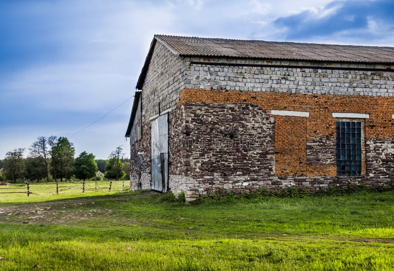 Big brick barn stock image. Image of facade, wooden - 101243417