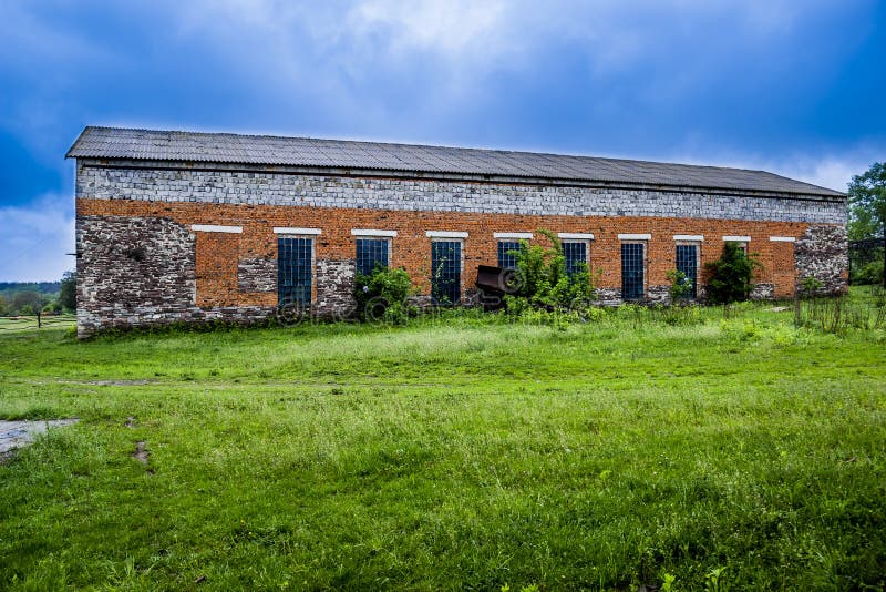 Big brick barn stock photo. Image of stone, green, windows - 101243788