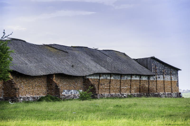 A Big Brick Barn in the Village Stock Image - Image of large ...