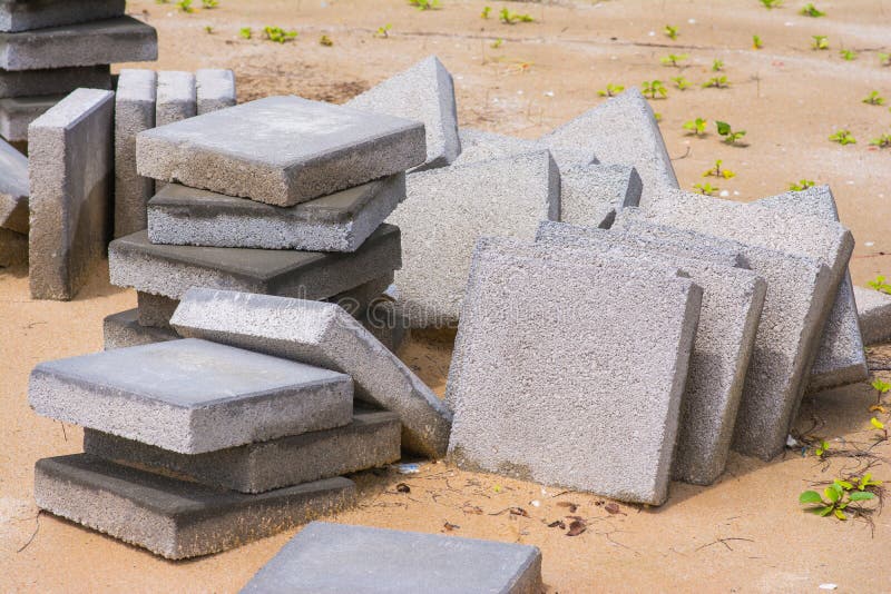 Big Brick Blocks for Flooring Stock Image - Image of worker, cement ...