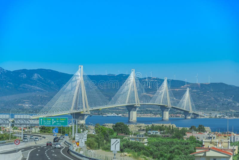 Big bridge, Patra, Greece editorial stock image. Image of color - 186149819