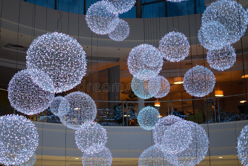 Big Bright Balls with Garlands. Balls with White Lights Stock Photo ...